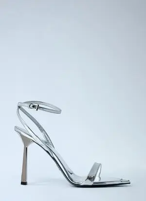 Prada Leather Heeled Sandals - Silver