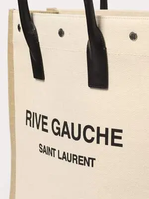 Saint Laurent Rive Gauche Tote Bag In Canvas And Leather - Cream