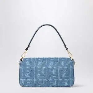 Fendi Woven Raffia Baguette Bag With Ff Embroidery - Blue