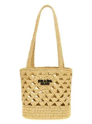Prada Crochet Logo Handbag - Cream