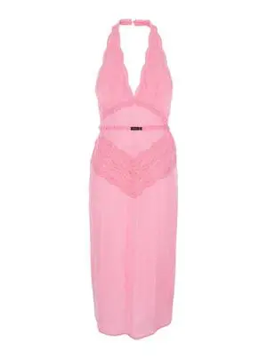 Gucci Silk Satin Dress With Deep V-neck And Removable Ruffle Belt - Multicolor