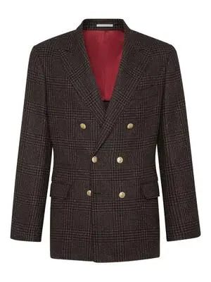 Brunello Cucinelli Prince Of Wales One-and-a-half Breasted Blazer With Metal Buttons - Brown