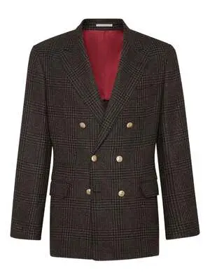 Brunello Cucinelli Prince Of Wales One-and-a-half Breasted Blazer With Metal Buttons - Brown