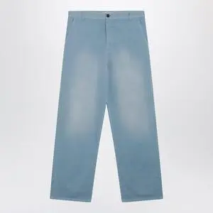 Miu Miu Garment-dyed Cotton Twill Trousers In Astral - Blue