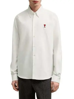 AMI Paris White Cotton Button-down De Coeur Shirt