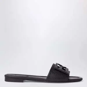 Fendi Leather Baguette Slides - Black