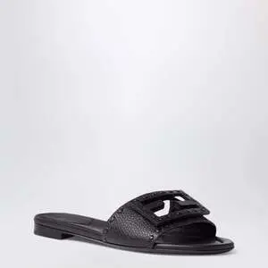 Fendi Leather Baguette Slides - Black