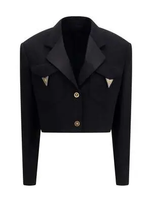 Versace Cropped Wool Blazer - Black