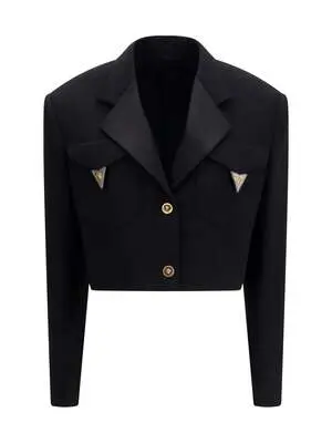 Versace Cropped Wool Blazer - Black