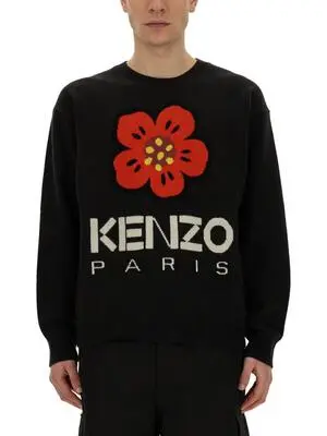 Kenzo Boke Flower Embroidered Wool Jersey - Black