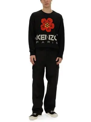 Kenzo Boke Flower Embroidered Wool Jersey - Black