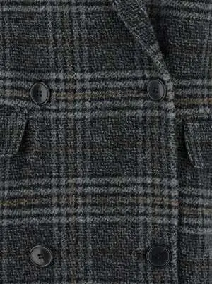 Isabel Marant Étoile Lexana' Grey Double-breasted Coat With Peak Revers And All-over Check Motif In Wool - Multicolor