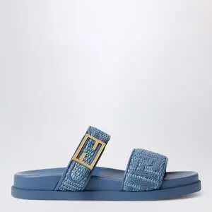 Fendi Feel Slides In Light Raffia - Blue