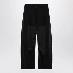 Sacai Wide-leg Wool Trousers With Panels And Belt - Black