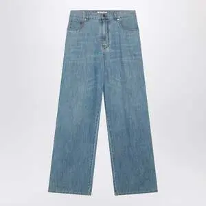Miu Miu High-waisted Wide-leg Chambray Pants In Light - Blue