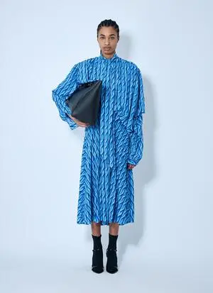 Balenciaga Double Sleeve Pleated Dress - Blue