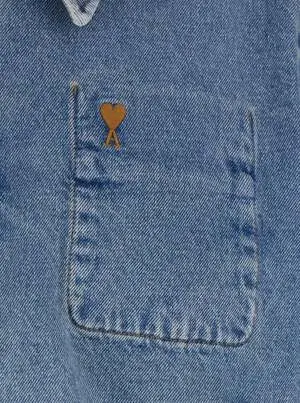 AMI Paris Jacket With Adc Embroidery On The Front And Logo Patch On The Back In Light Blue Denim For