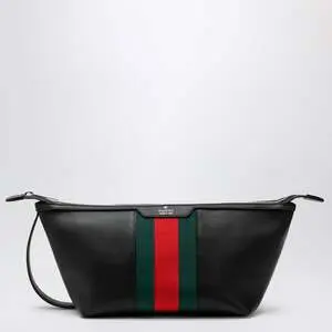 Gucci Mega Web Trademark Small Toiletry Case In Calfskin - Black