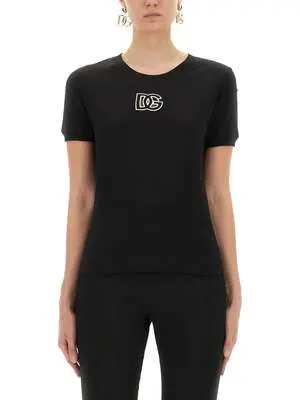 Dolce & Gabbana Logo Embroidered Jersey T-shirt - Black