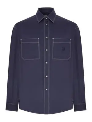 Fendi Cotton Shirt With Contrasting Stitching - Blue