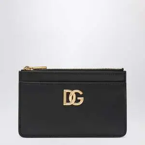 Dolce & Gabbana Leather Zip Card Holder With Dg Logo - Black