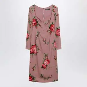 Dolce & Gabbana Rose Bouquet Print Silk Midi Dress - Pink