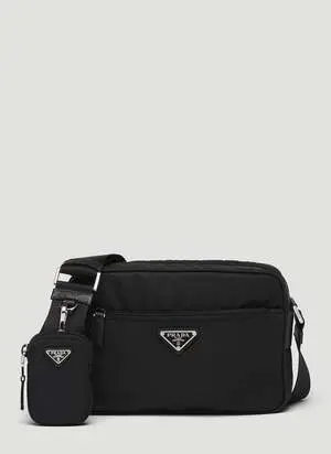 Prada Re-nylon Saffiano Leather Shoulder Bag - Black