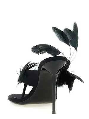 Paris Texas Lidia Feather Thong' Mules - Black