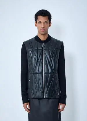 Moncler Rick Owens Geocamo Flight Leather Hooded Gilet - Black