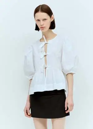 GANNI Cotton Poplin Peplum Blouse - White