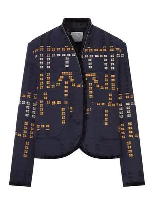 FORTE_FORTE Cropped Jacquard Jacket - Blue