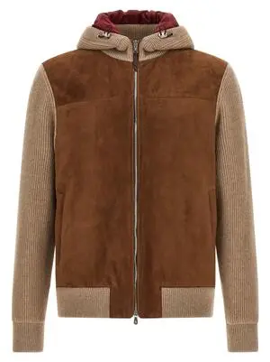 Brunello Cucinelli Suede And Cashmere Bomber Jacket - Brown