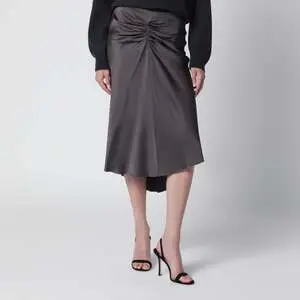 Victoria Beckham Bela Midi Skirt In Mineral Grey Crãªpe Satin - Brown