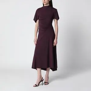 Victoria Beckham Blackcurrant Black Draped Midi Dress - Red
