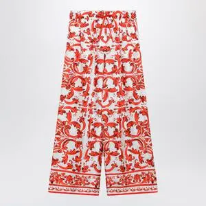 Dolce & Gabbana Wide-leg Maiolica-print Silk Pants - Orange