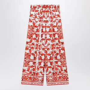 Dolce & Gabbana Maiolica-print Silk Wide-leg Pants - Orange