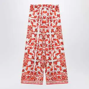 Dolce & Gabbana Maiolica-print Silk Wide-leg Pants - Orange