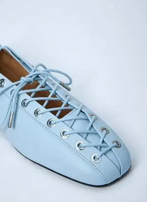 GANNI Eyelets Lace Up Ballerina - Blue