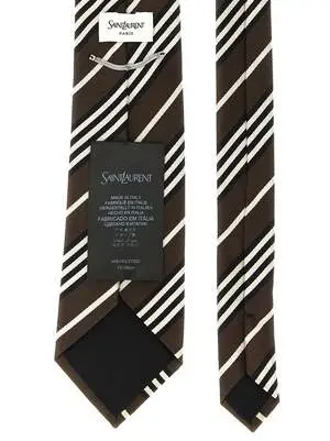Saint Laurent Diagonal Striped Tie - Brown