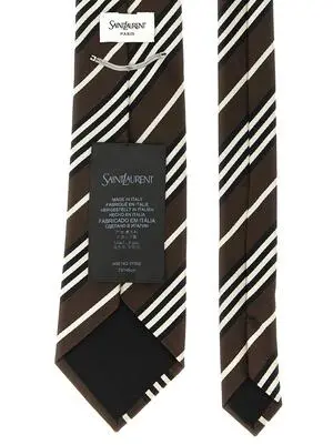 Saint Laurent Diagonal Striped Tie - Brown