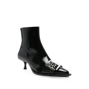 GANNI Patent Pointed Toe Kitten Heel Boots