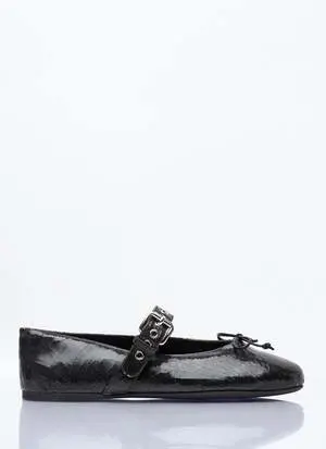 Miu Miu Crackled Leather Ballerina Shoes - Brown