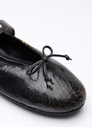Miu Miu Crackled Leather Ballerina Shoes - Brown