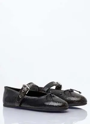 Miu Miu Crackled Leather Ballerina Shoes - Brown