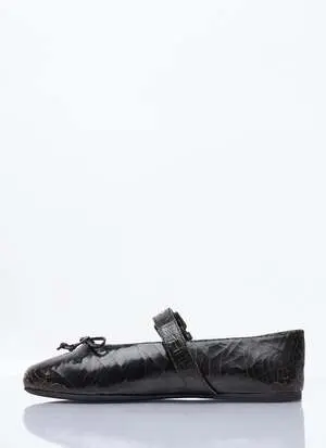 Miu Miu Crackled Leather Ballerina Shoes - Brown