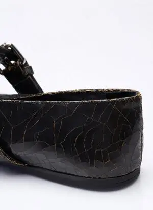 Miu Miu Crackled Leather Ballerina Shoes - Brown