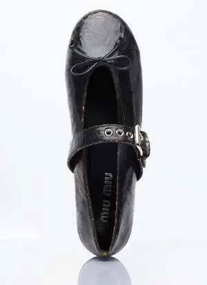 Miu Miu Crackled Leather Ballerina Shoes - Brown