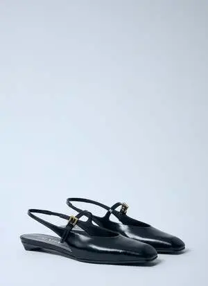 Prada Leather Slingback Ballerina Pumps - Black