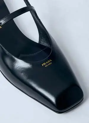 Prada Leather Slingback Ballerina Pumps - Black