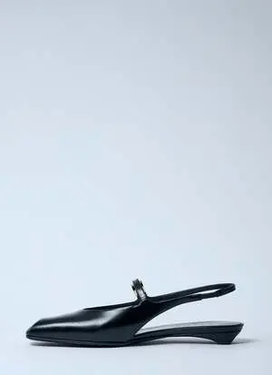 Prada Leather Slingback Ballerina Pumps - Black